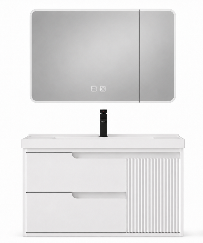 Mueble de baño con lavabo y espejo con iluminación LED - 100 cm ...
