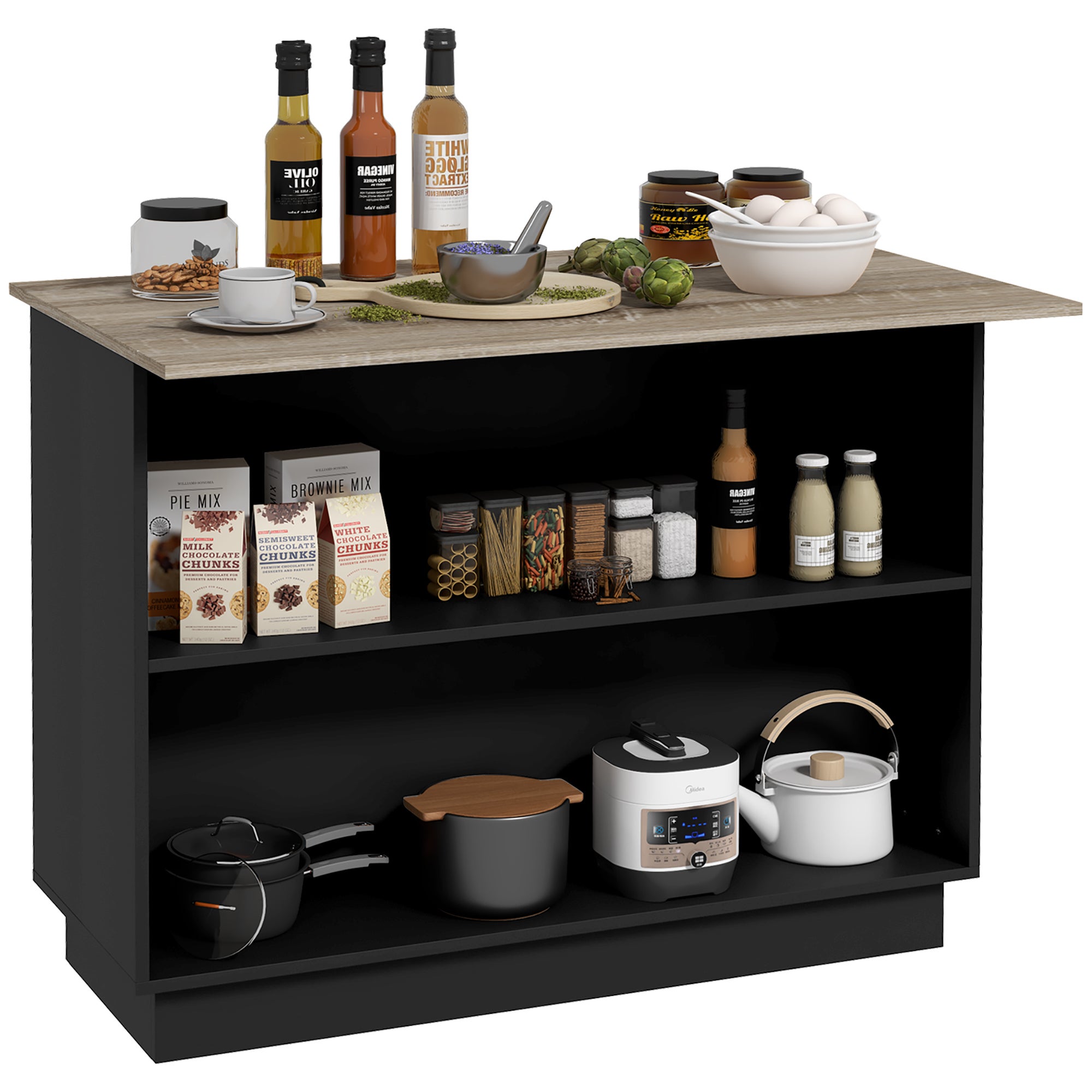 Isla de Cocina HOMCOM MDF Negro 105x60x82 cm 801-354V80BK | Leroy Merlin
