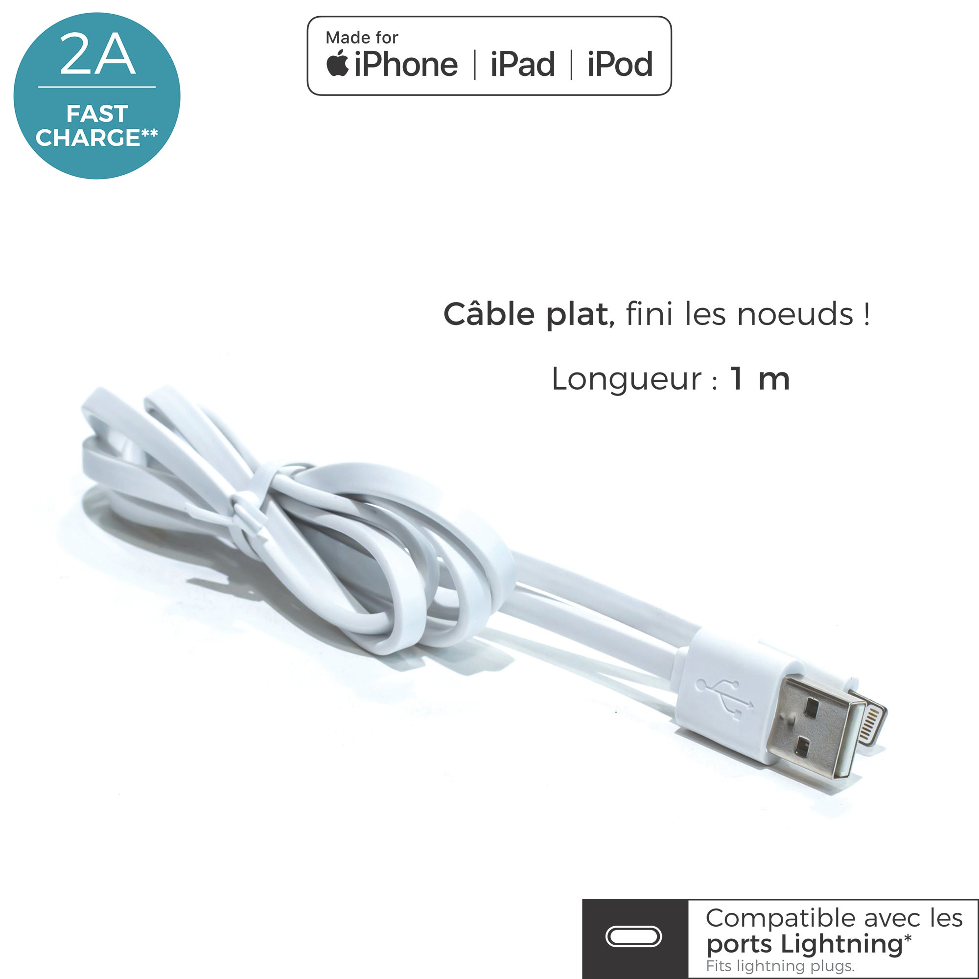 Câble - Be Mix - Rapide - Plat - Blanc - 1m | Leroy Merlin