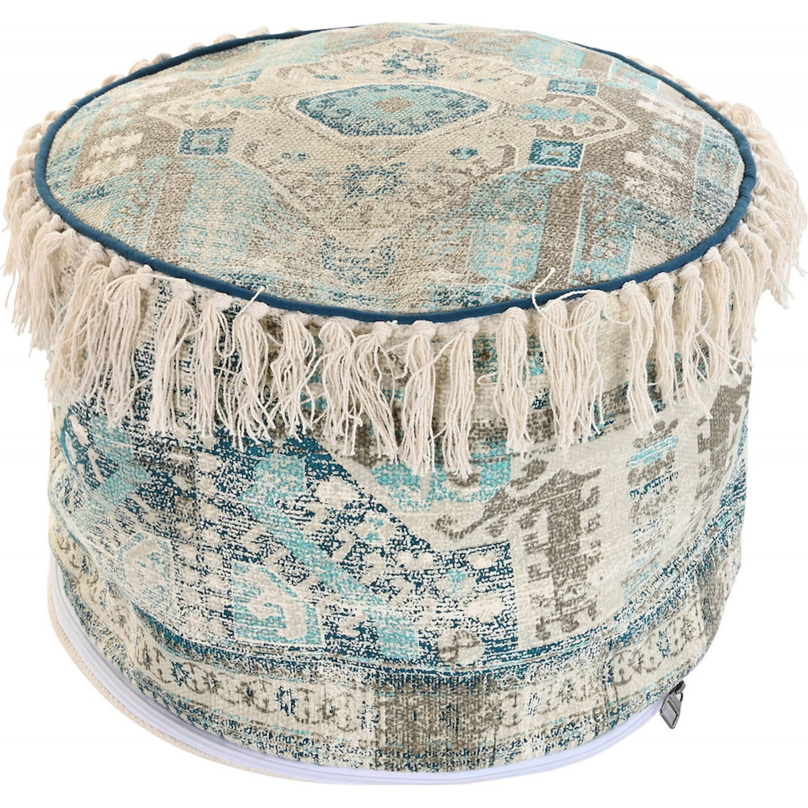 Pouf coton bleu décoratif avec franges confort optimal 40 x 40 x 40 cm ...