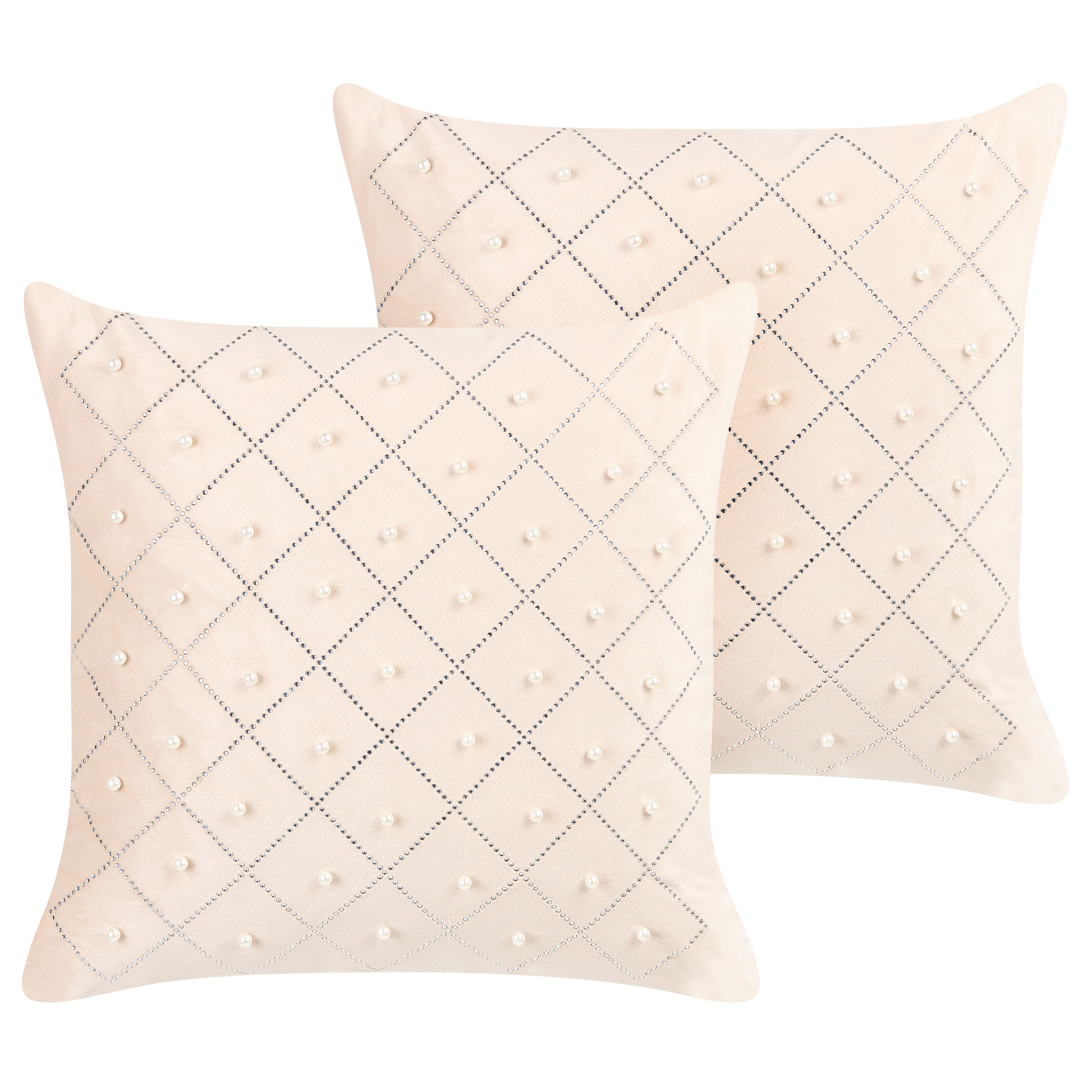 Lot de 2 coussins Motif géométrique YARROW Velours 45 x 45 cm Beige ...
