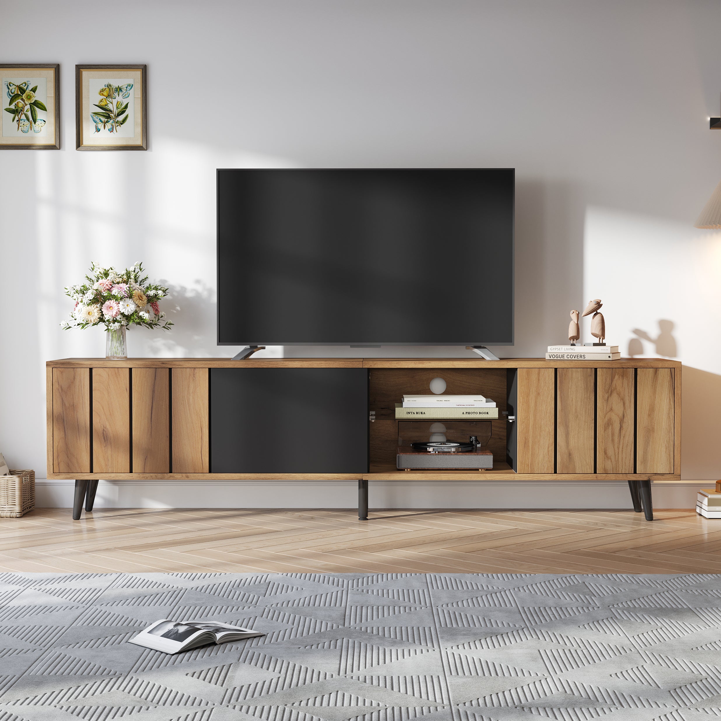 Mueble TV lowboard 175 x 31,5 x 45 cm - 3 armarios, diseño sencillo con ...