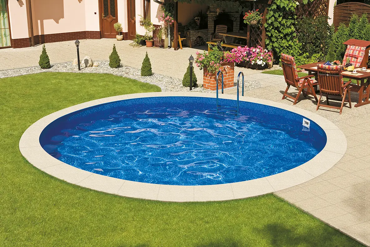 Piscine enterrée ronde Ibiza 5x1,5m avec parois en acier 0,7mm, liner ...