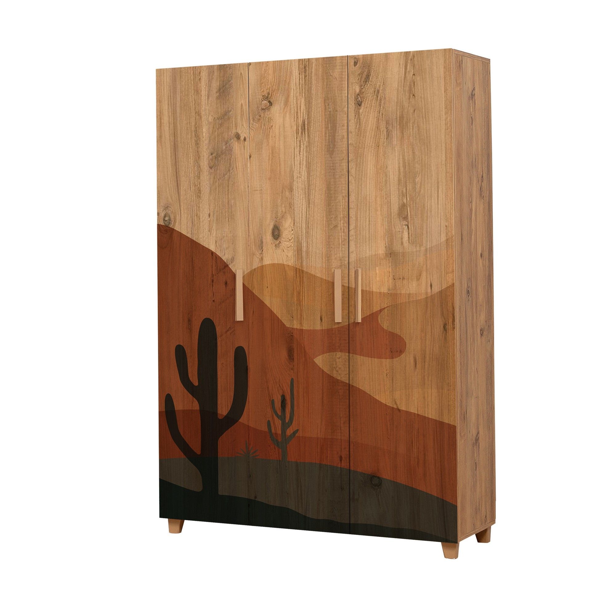 Armoire 3 portes Perth L120cm Bois clair Motif Désert Noir, Gris et ...