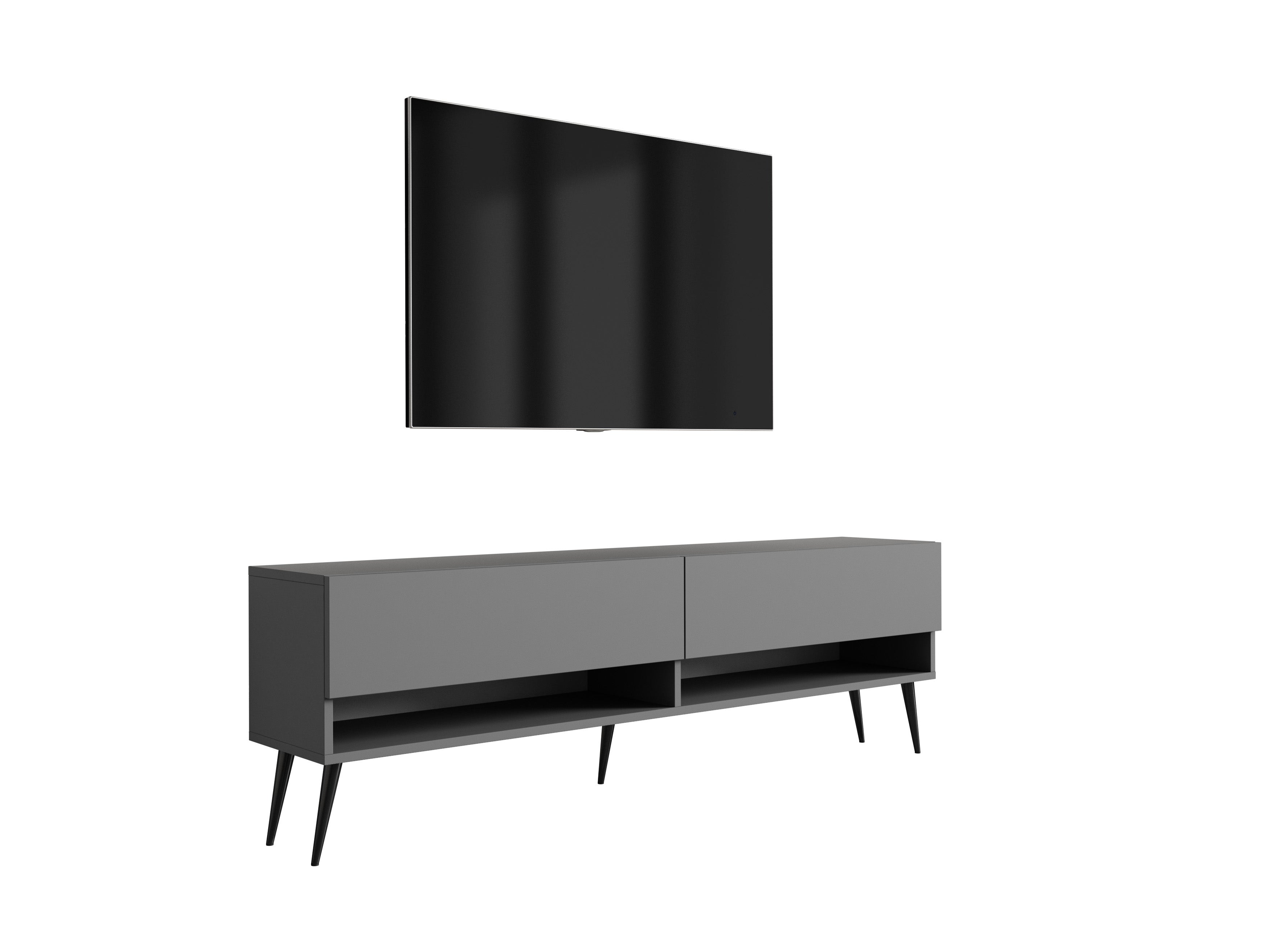 Meuble TV : Anthracite, pieds obliques noirs, 170 × 32 × 52 cm | Leroy ...