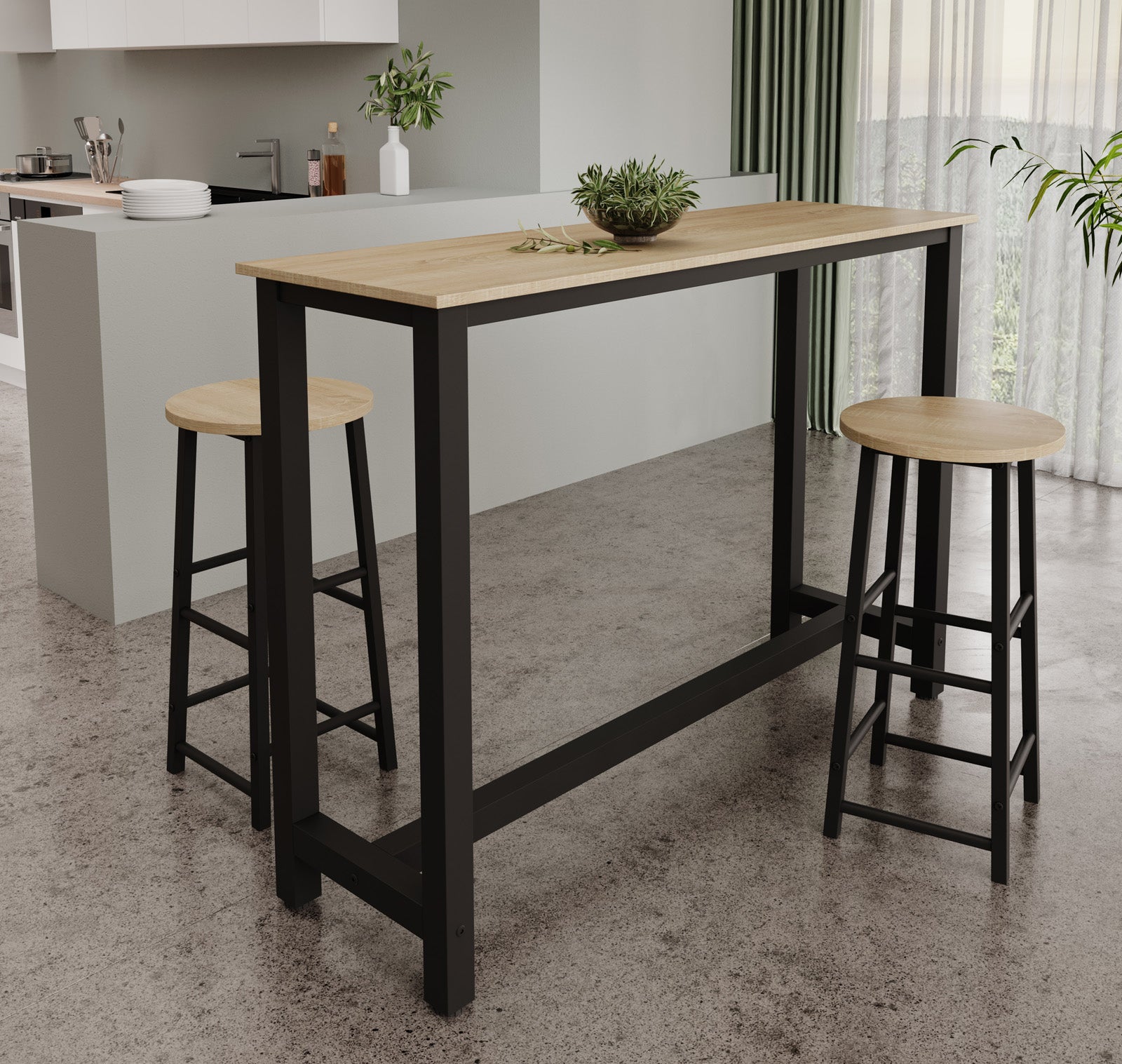 Table haute avec 2 Tabourets | Pieds métal | 140x100x40cm | Bar cuisine ...