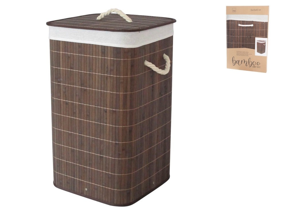 Panier à linge carré 35 x 35 x 60 cm en bambou marron | Leroy Merlin