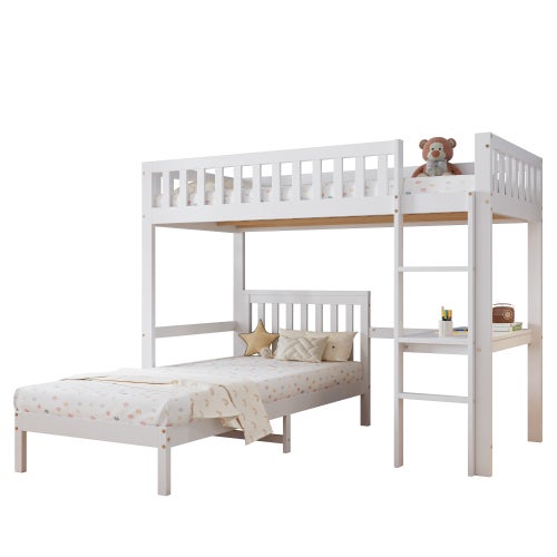 Cama literas para niños, cama con escalera de tres niveles, en pino y ...