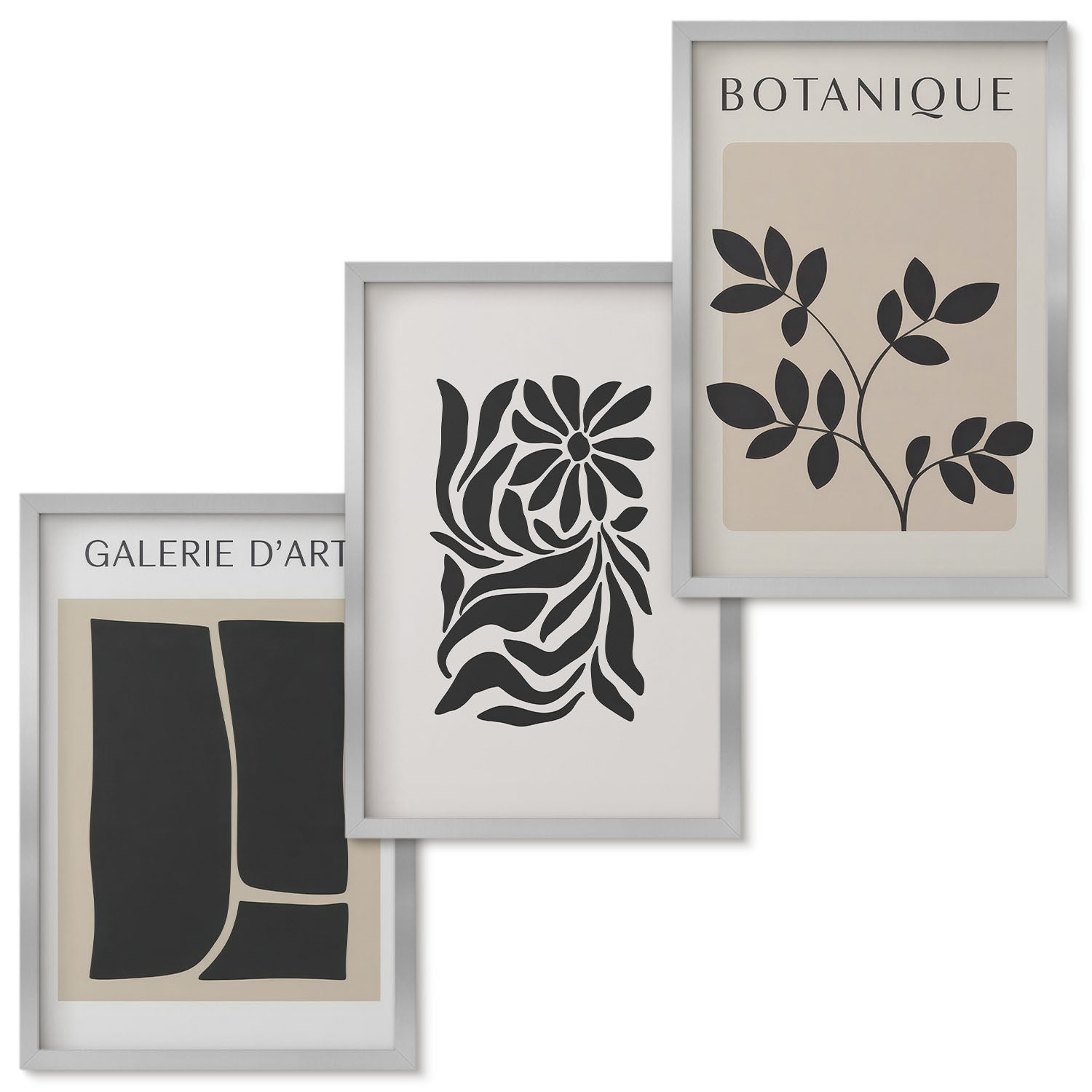 Ensemble de tableaux encadrés - 3 parties | Motifs végétaux abstraits ...