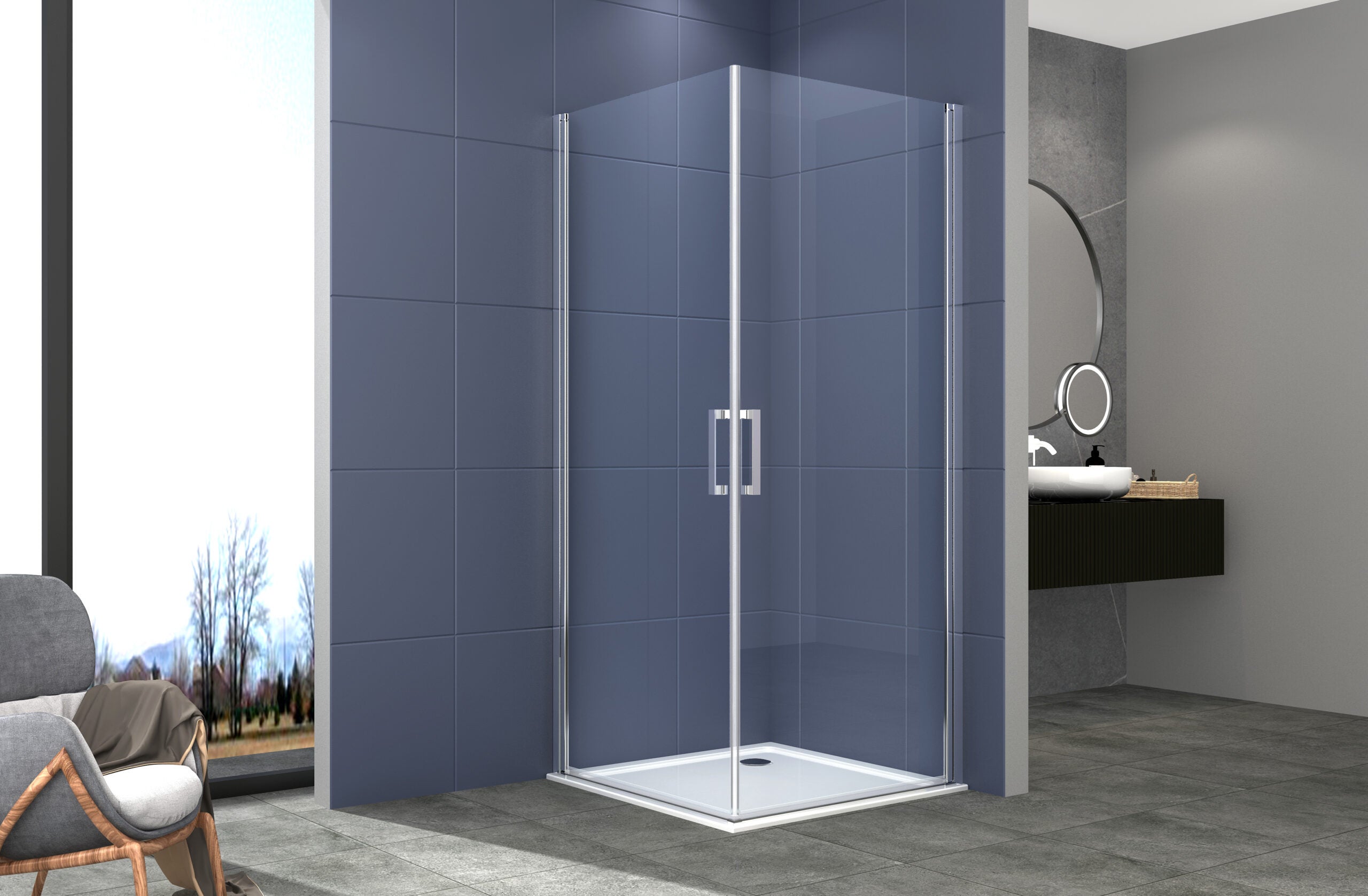 Cabine de douche d'angle 80x80 cm avec deux portes battantes, H200 cm ...