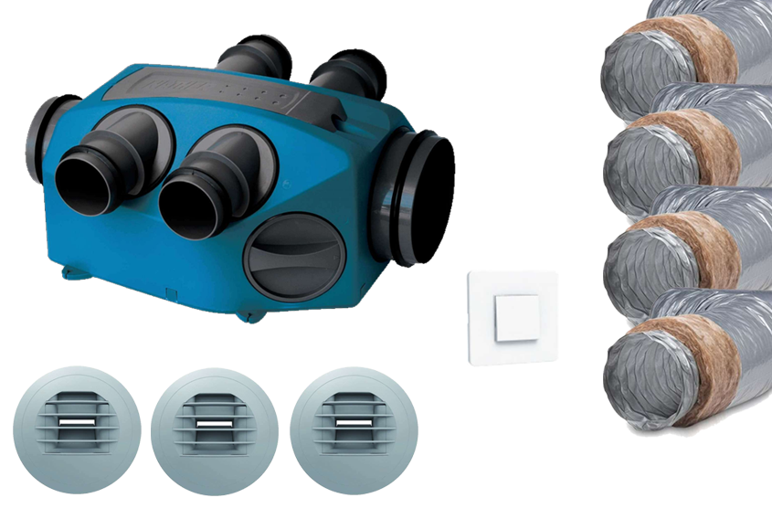 Kit VMC simple flux hygroreglable + bouton poussoir + gaines - INFINITY ...