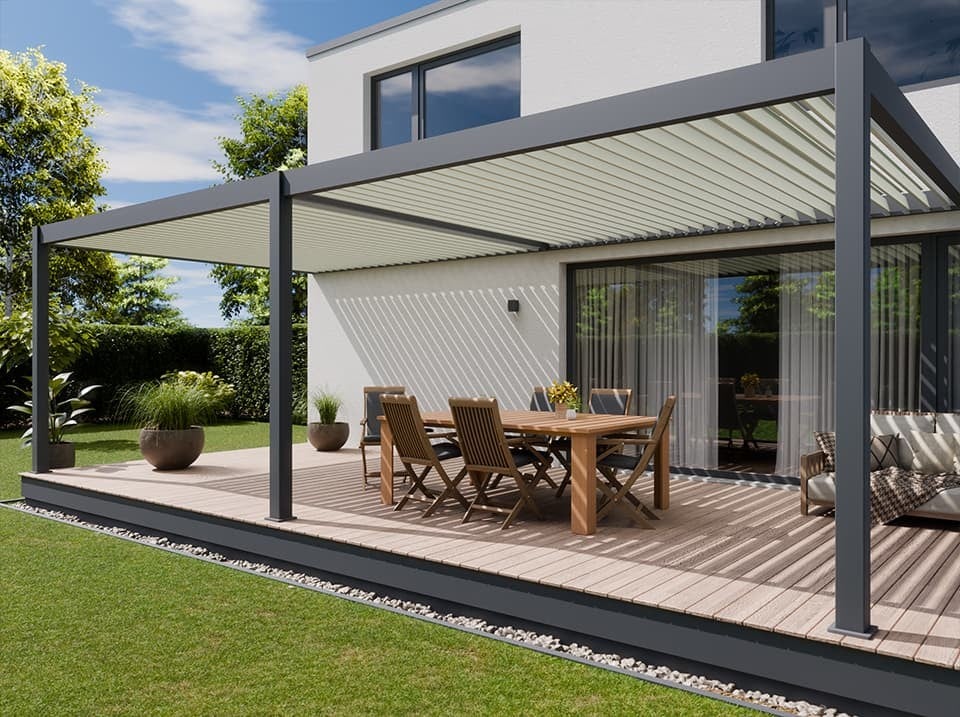 Pergola Bioclimatica Inclinata in Alluminio 32m² - 4x8 - Antracite ...