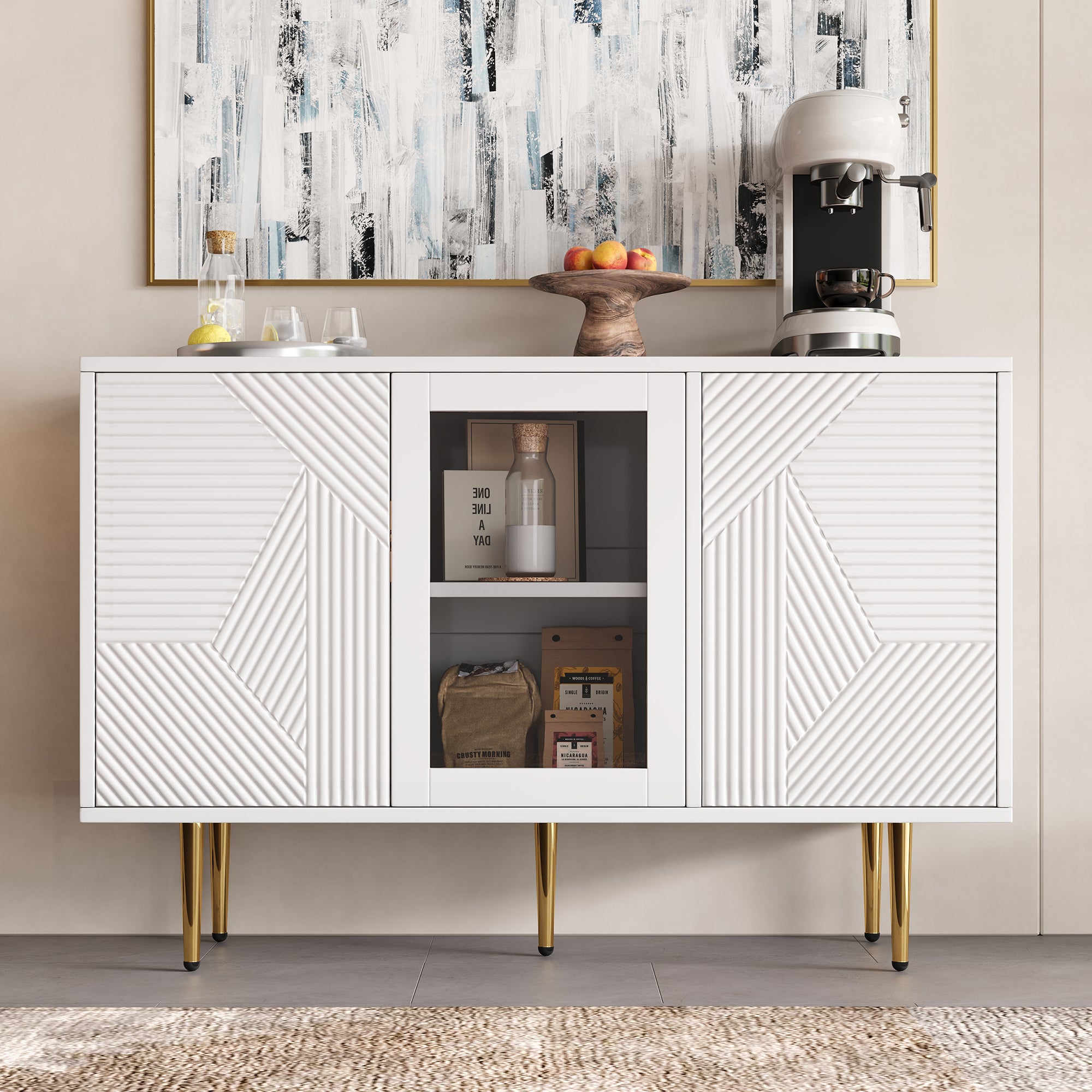 Buffet 120x38x79,5cm - avec 3 portes - avec pieds en métal + portes ...