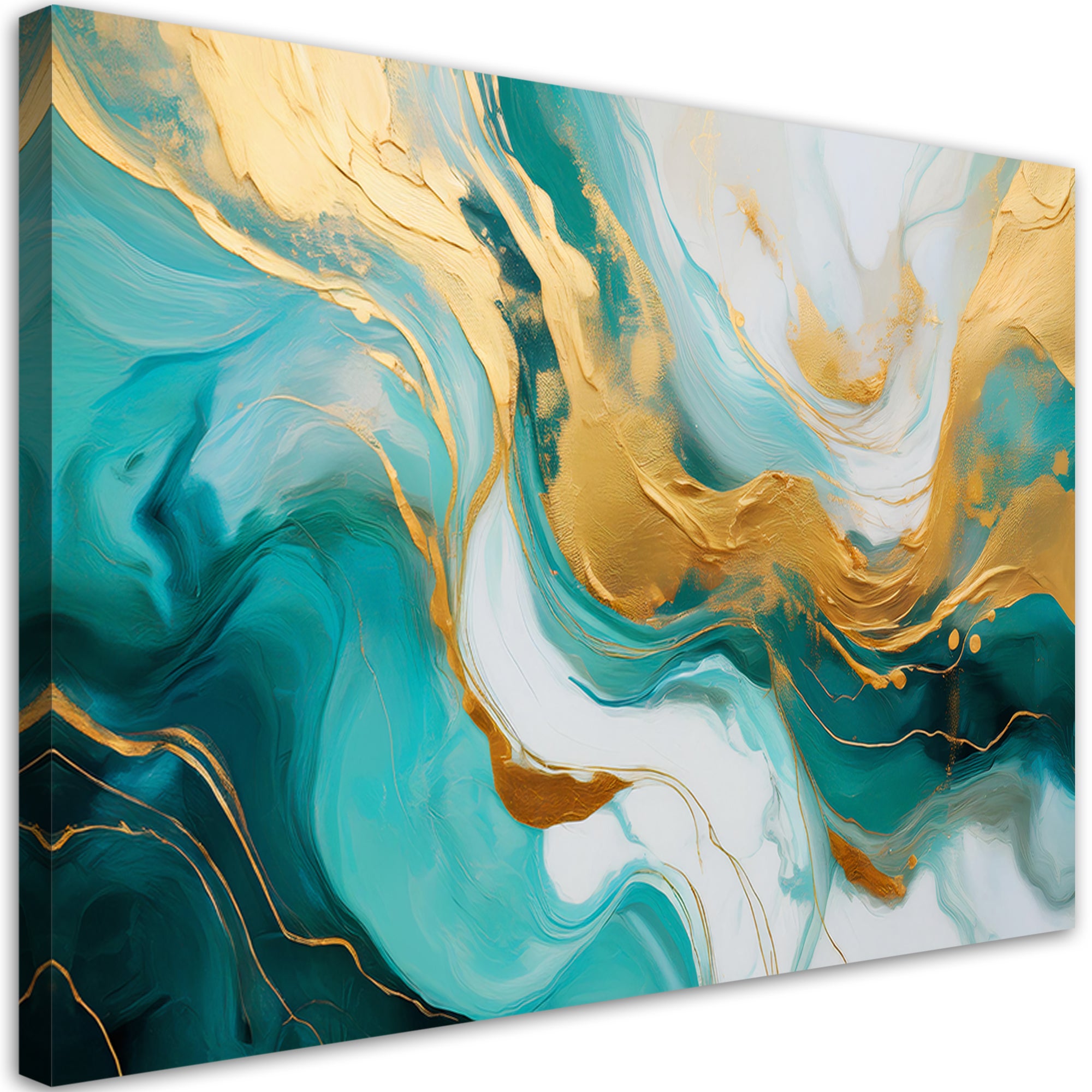 Peinture sur toile, Texture abstraite de marbre or turquoise 60x40 ...