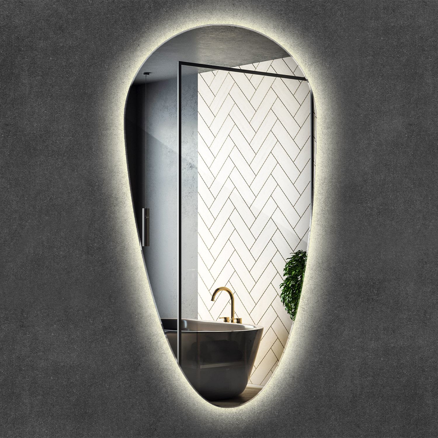 Miroir LED Irrégulier Larme 35 x 70 cm | Lumière Neutre | Miroir Mural Original pour Salle de ...