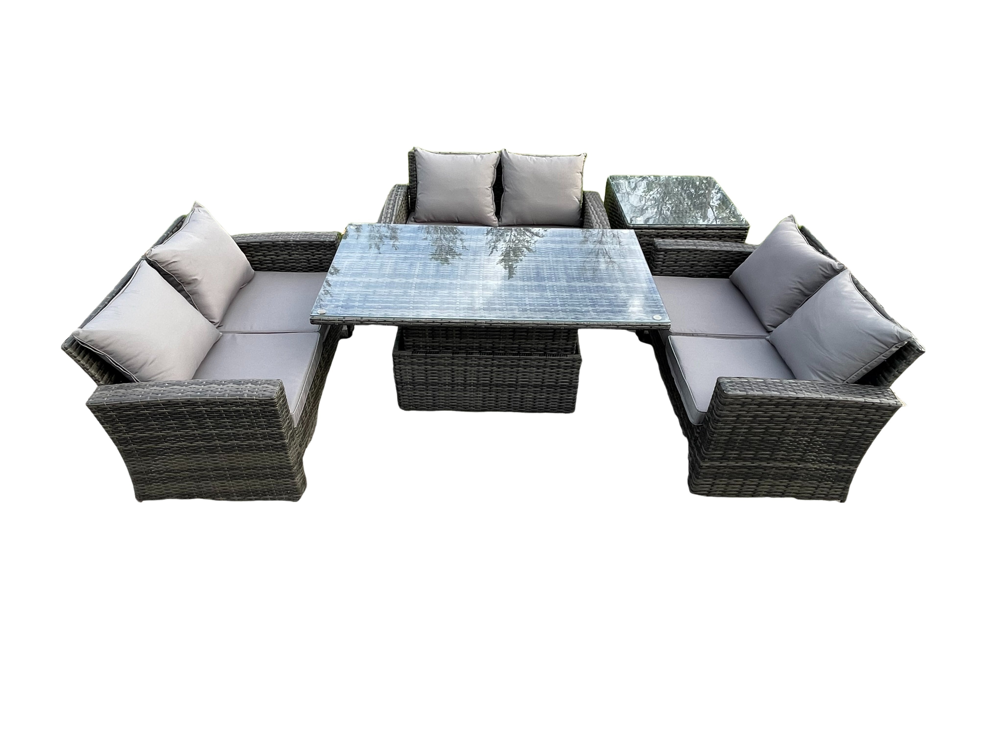 6 Places Ensemble de meubles de jardin en rotin ave Table élévatrice ...