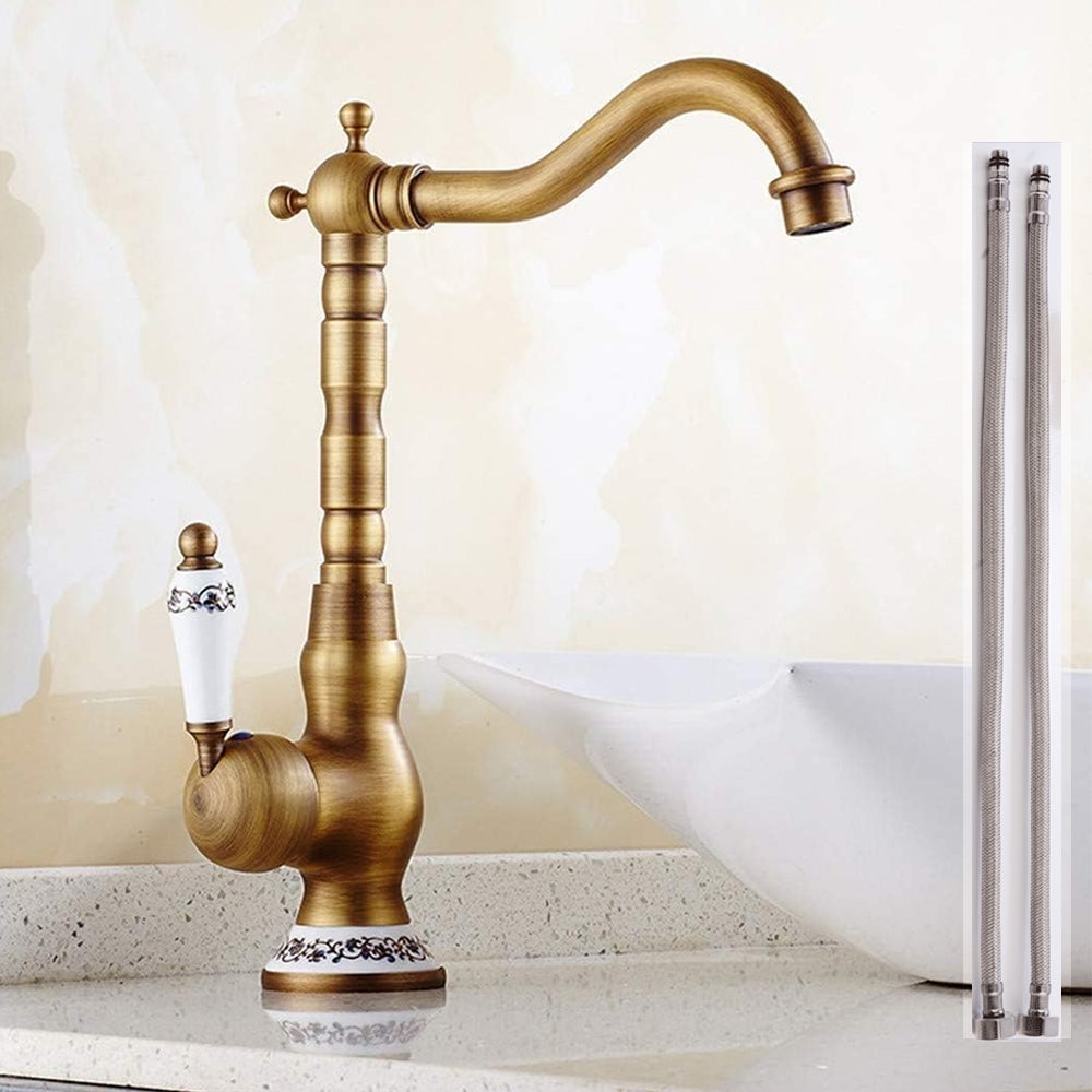 Grifo de lavabo de baño retro con un solo mando en latón antiguo ...