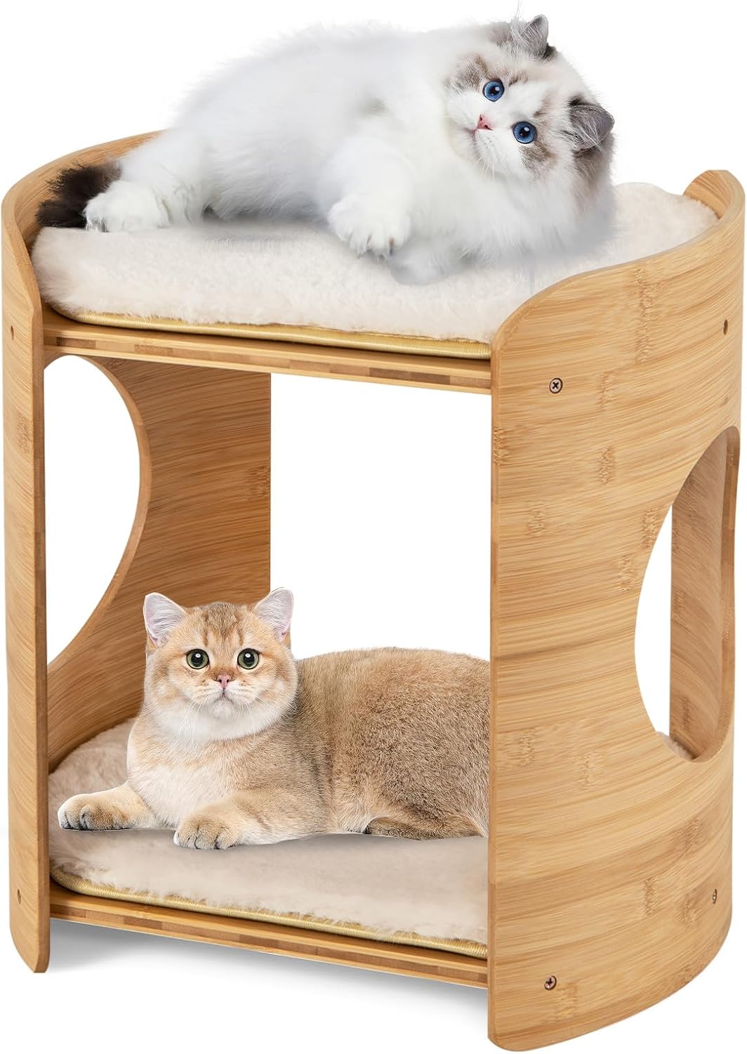 Maison pour Chat à 2 Étages, Niche pour Chat en Bambou avec Lits ...