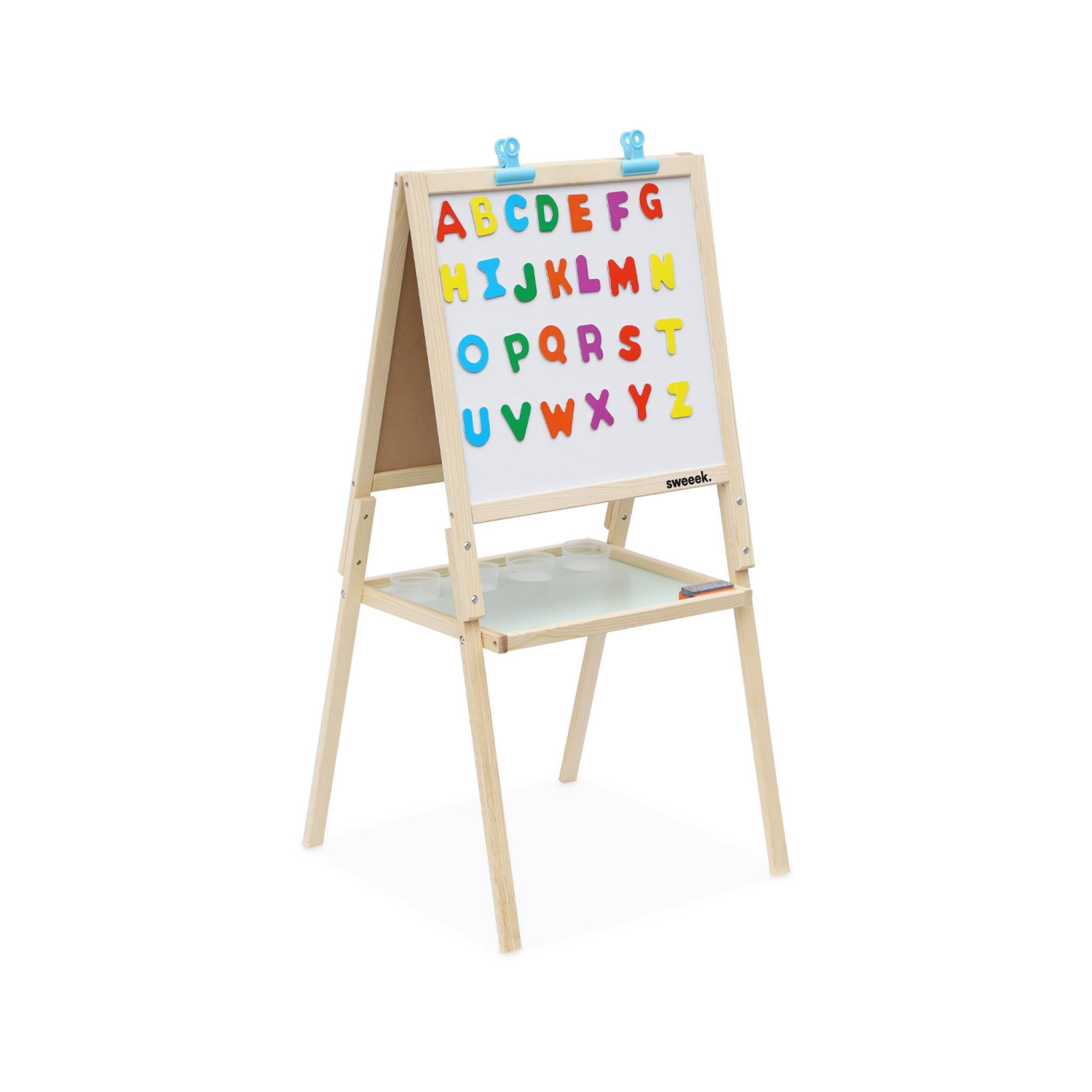 Tableau double face en bois pour enfant. craie et tableau blanc avec ...