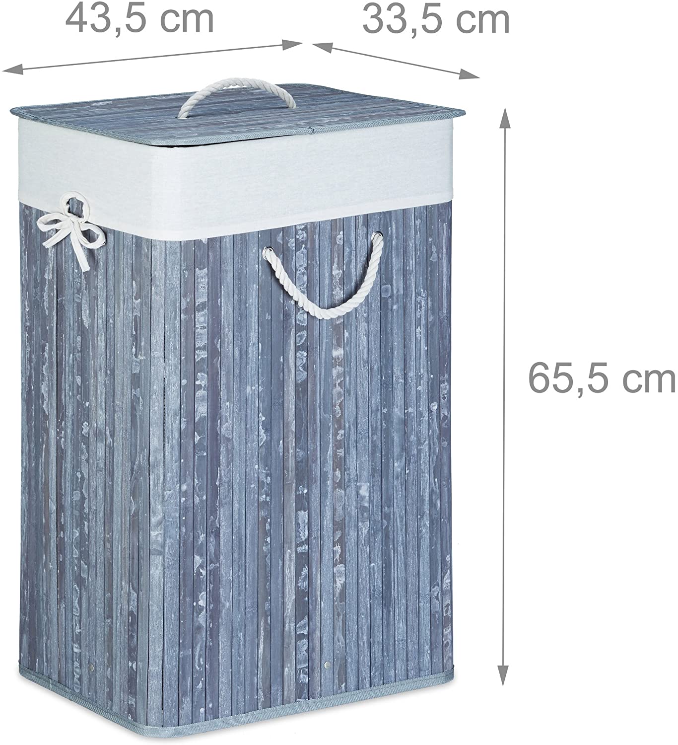 Cesta de ropa rectangular con bolsa de algodón 65,5 cm bambú gris 13 ...