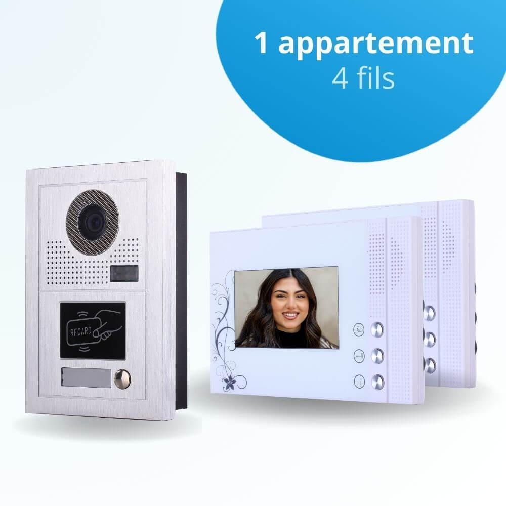 Portier interphone vidéo classic-2 4 fils - 2 écrans blancs - avec ...