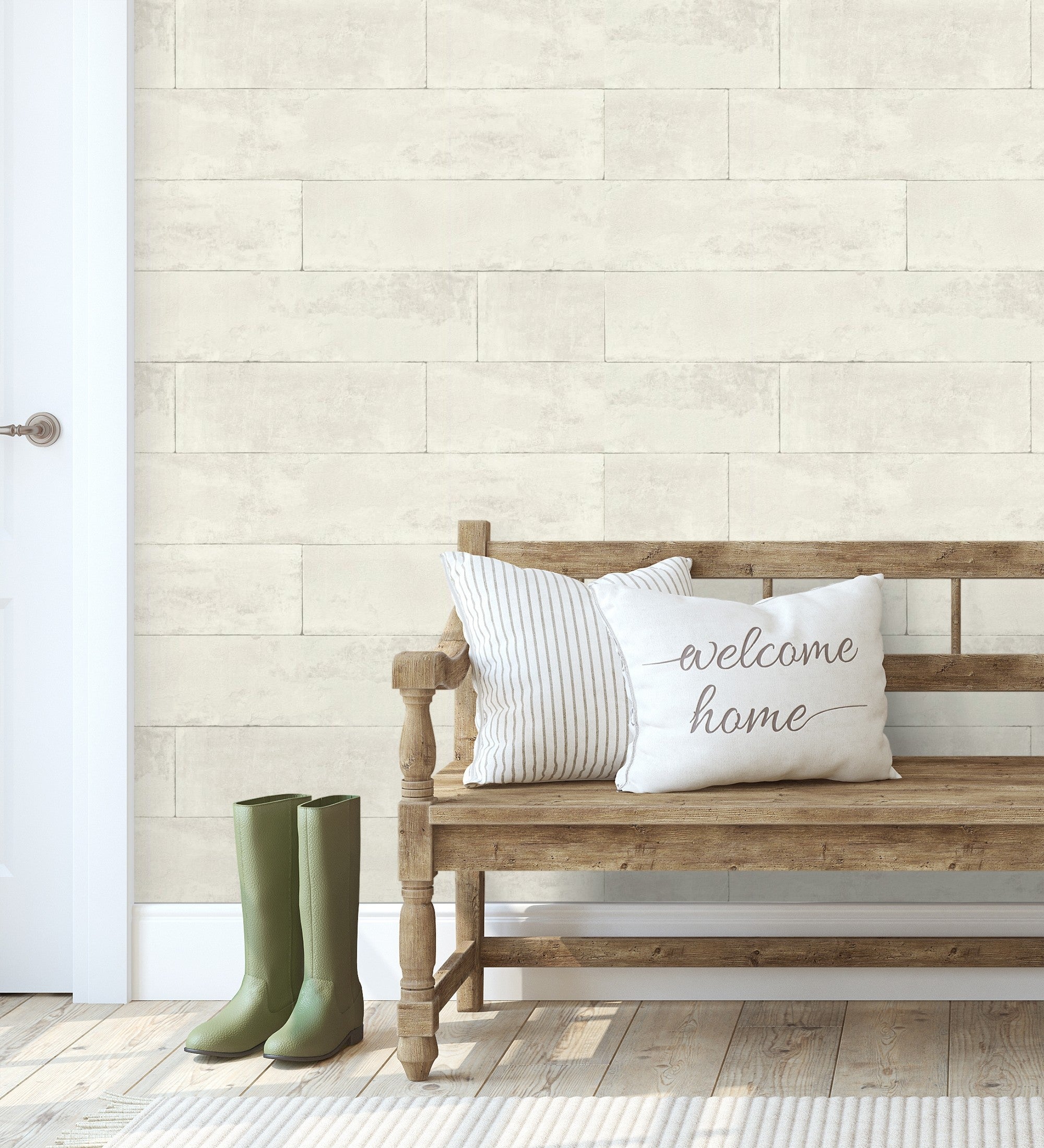 Papier peint vinyle lavable mur de blocs de pierre beige texturé en ...