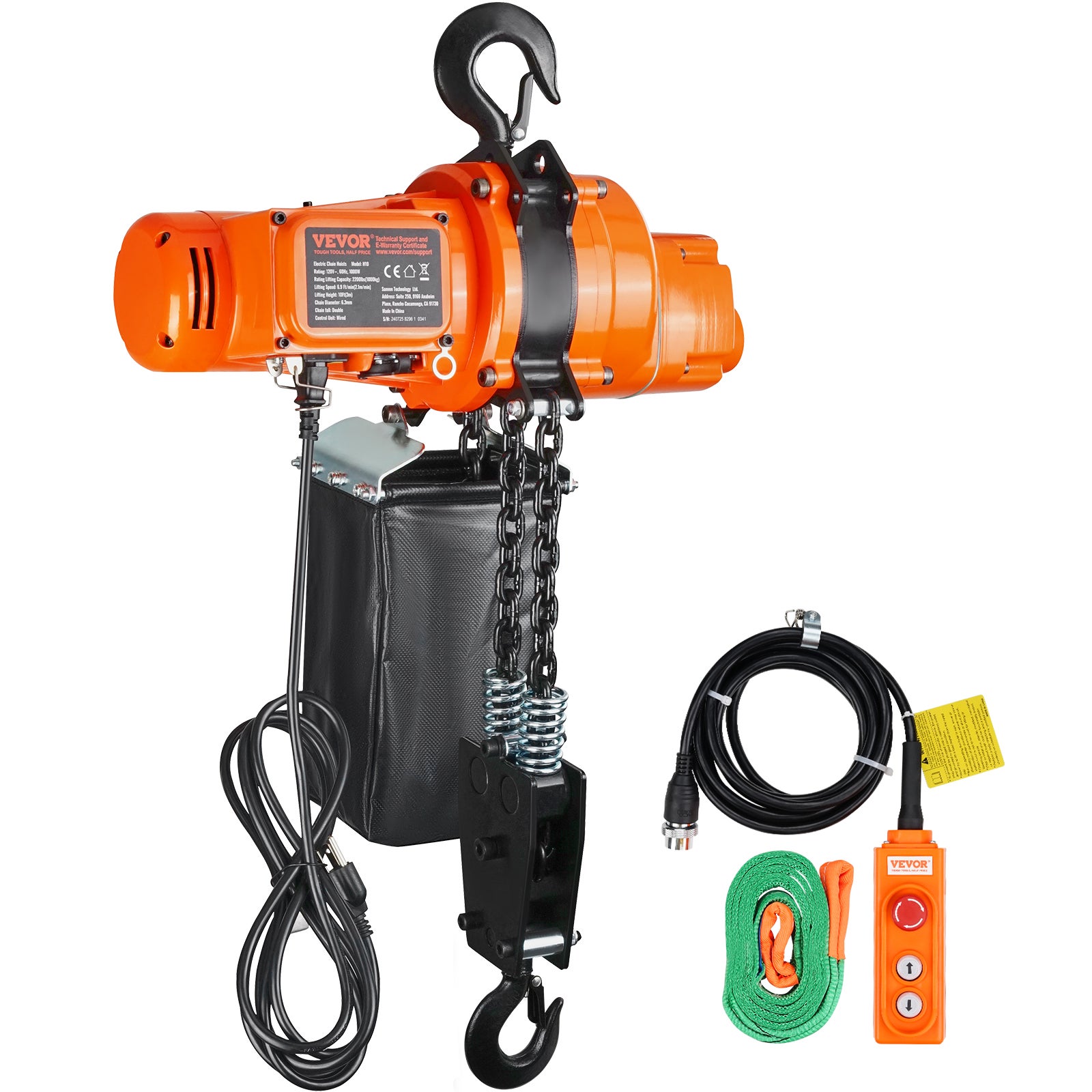 Palan électrique à chaîne,charge VEVOR 998kg,avec chaîne,1000W,hauteur ...