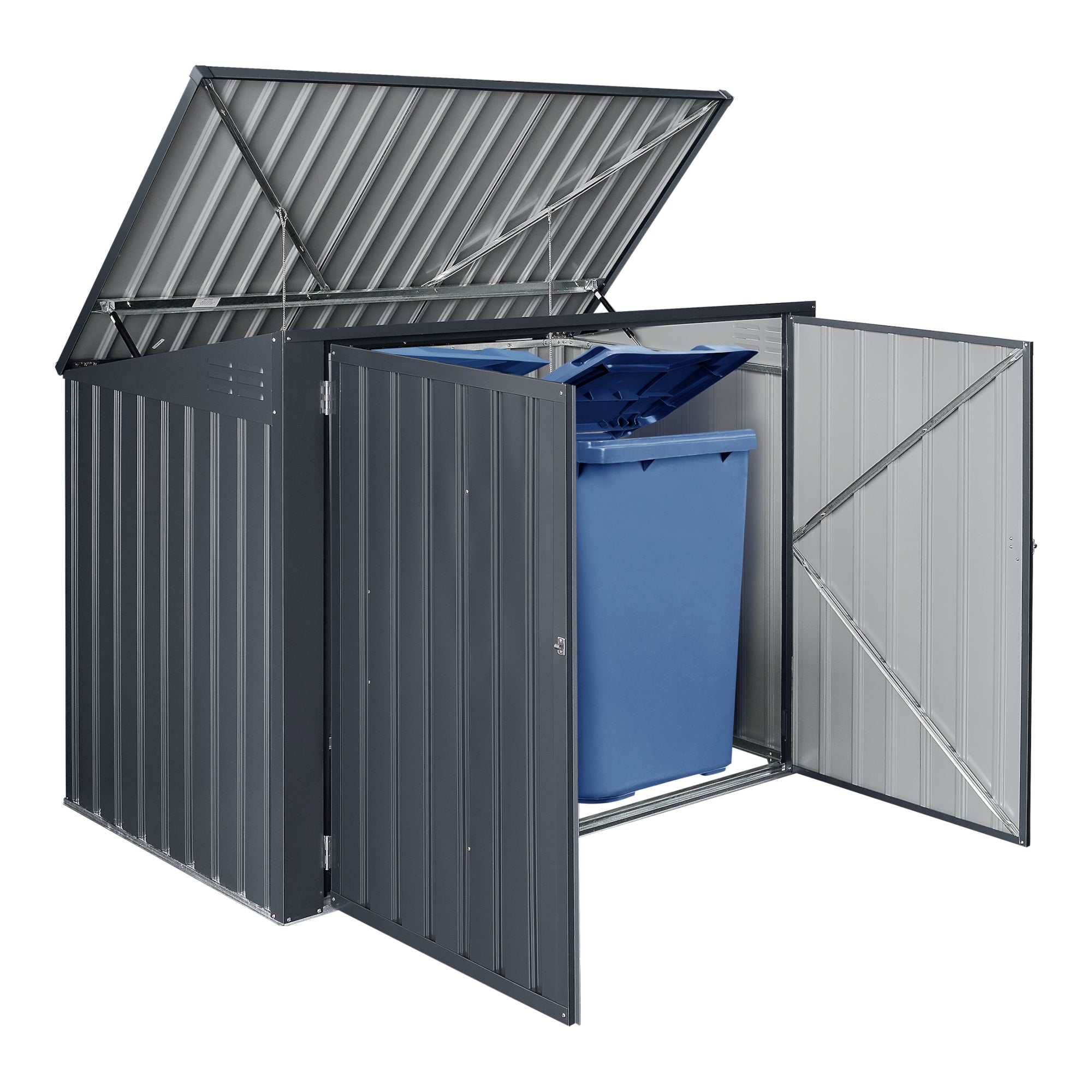Cobertizo para 2 cubos de basura Grebin 173x101x131 cm gris oscuro [en ...