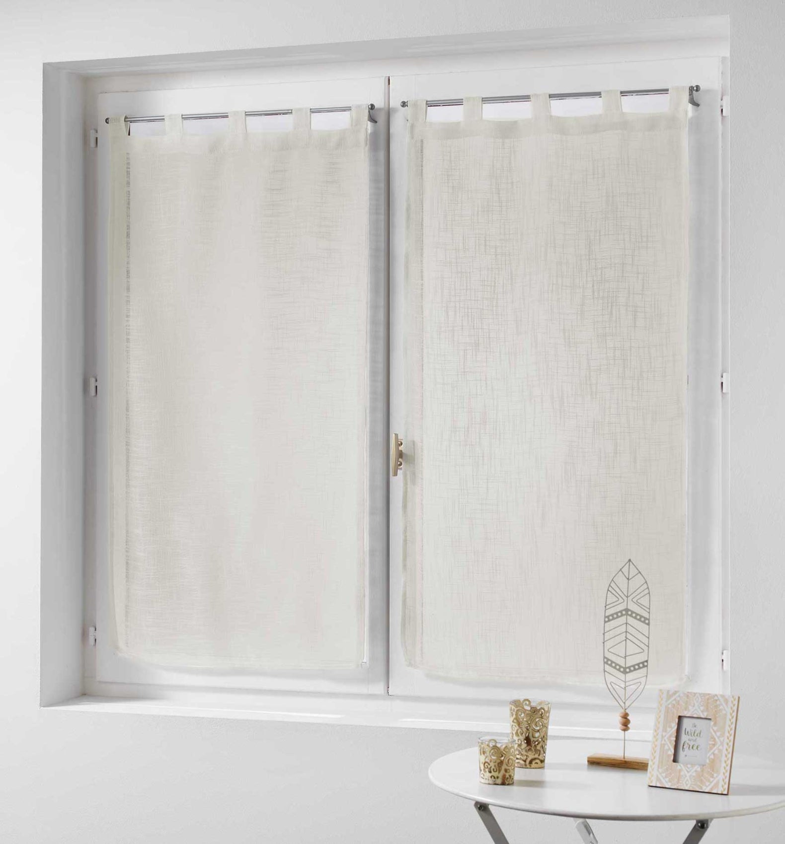 Paire de rideaux voilages - Effet lin - Lin - 60x90 cm - Polyester ...