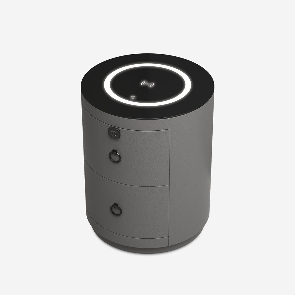 Table de chevet moderne ronde charge sans fil LED 2 tiroirs Moho ...