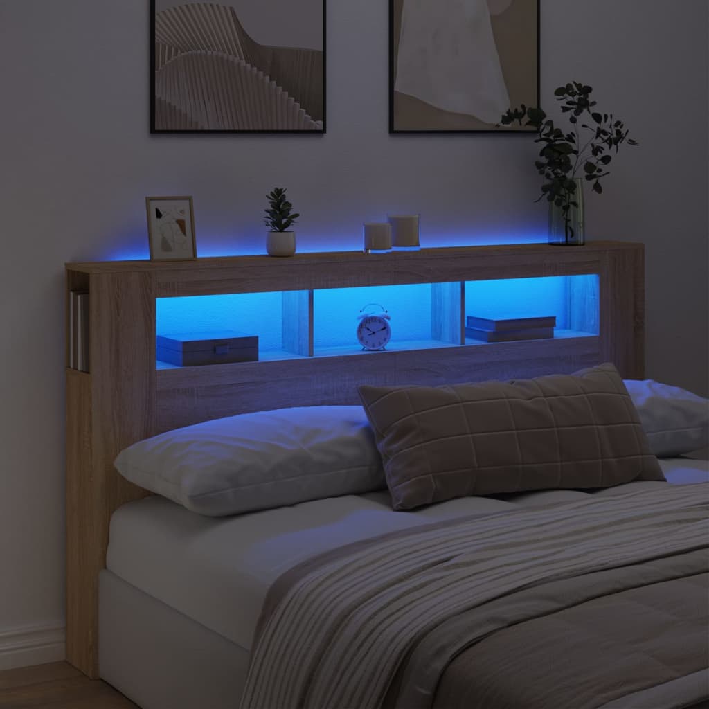 Cabecero LED roble Sonoma 180x18,5x103,5cm madera contrachapada | Leroy ...