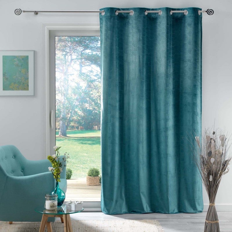 Rideau en velours motif feuillage exotique - Bleu - 140 x 280 cm ...