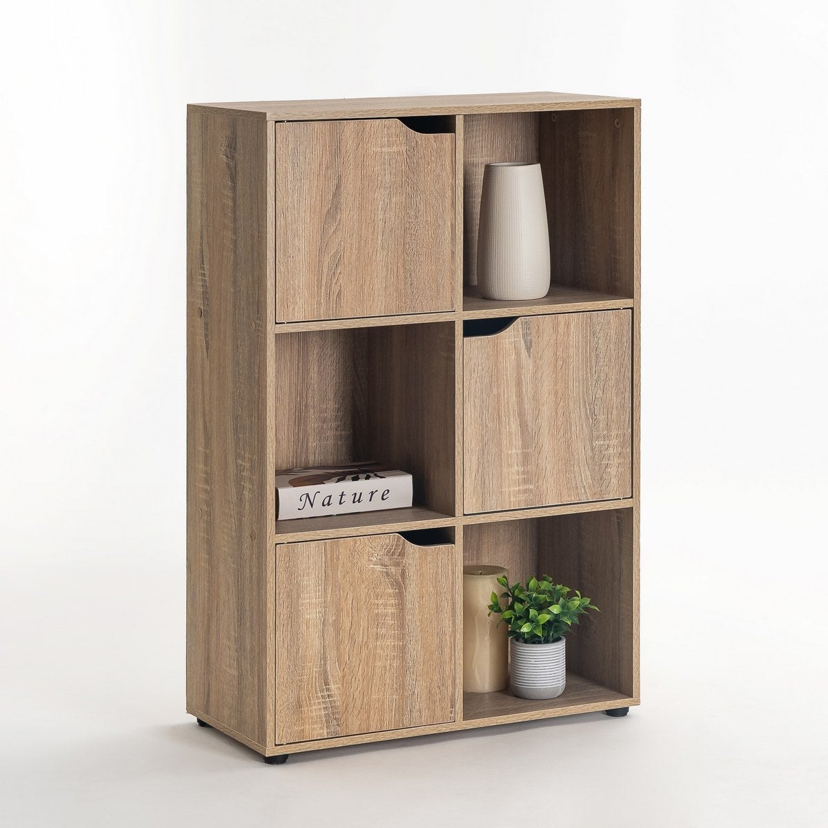 Libreria a cubo 3 vani e 3 ante in laminato naturale, 60x90 cm ...