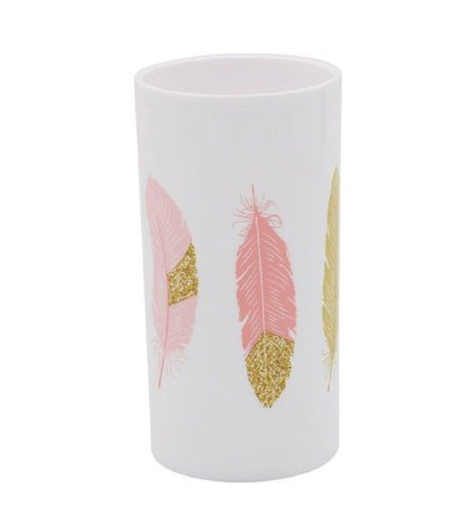 Trade Shop - Bicchiere Porta Spazzolino Con Piume Bianco In Plastica ...