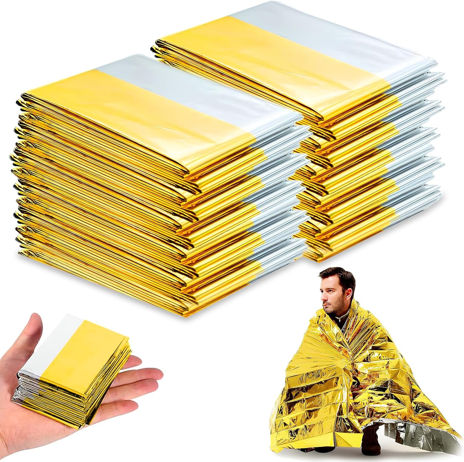 Lot de 10 couvertures thermiques d'urgence 210x160 cm or et argenté ...