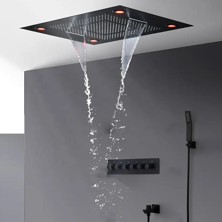 🚿 Cabezal de Ducha LED & Composición de Ducha Negro Mate - City | Leroy ...