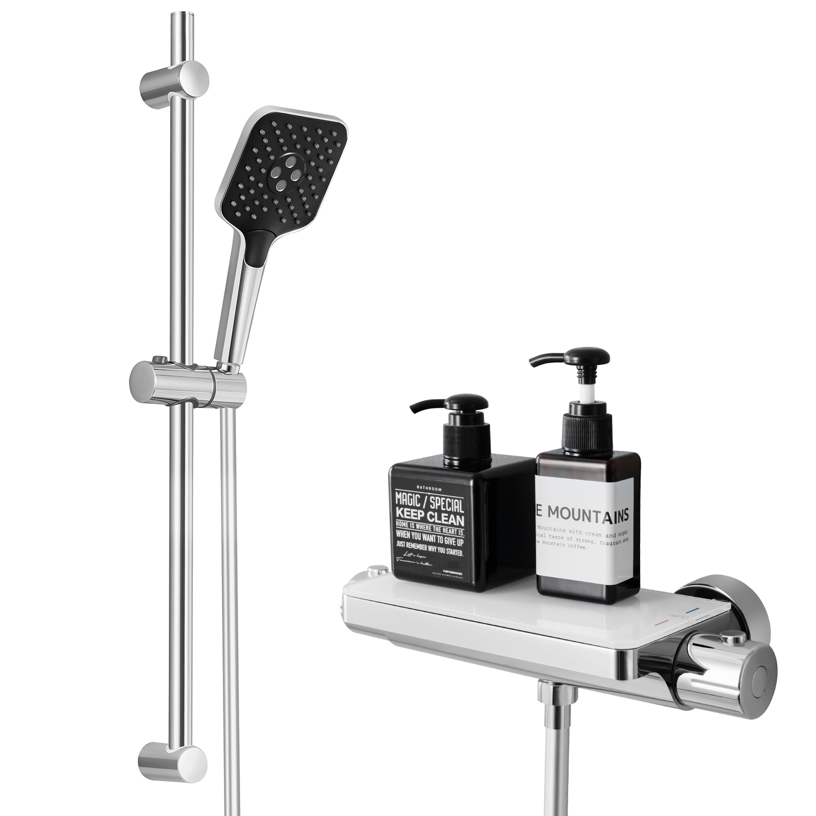 Set de ducha con repisa y teleducha de 3 funciones, columna de ducha ...