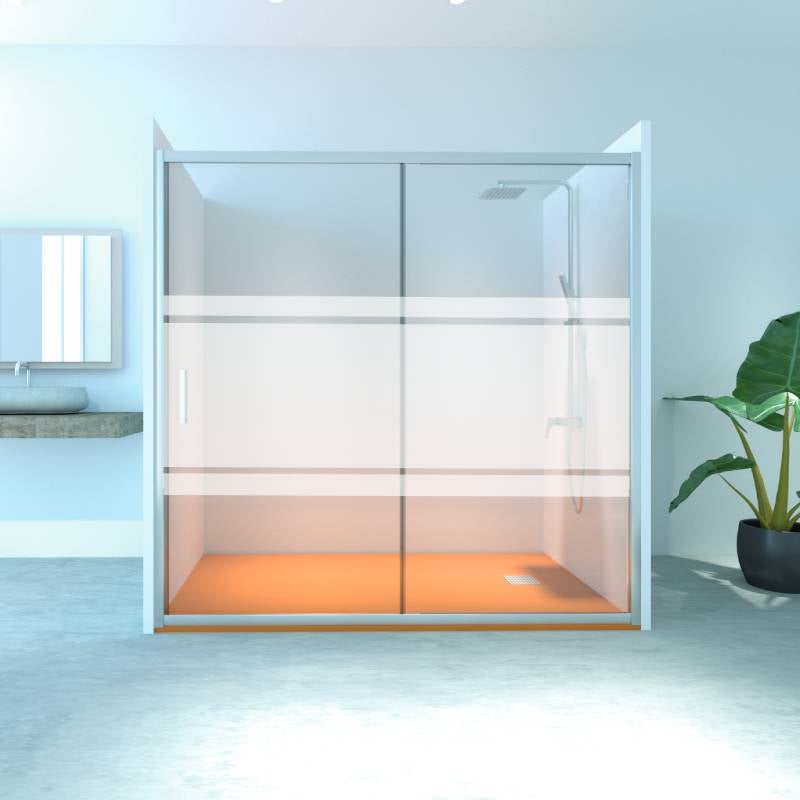 Paroi de douche fixe + porte coulissante MONTANA Argent Décoré 100-105 ...
