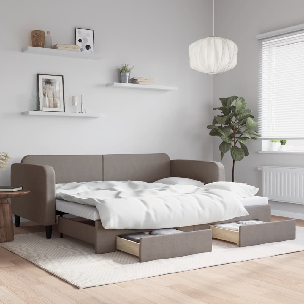 Dormeuse con rotelle e cassetti in tessuto tortora 90x200 cm | Leroy Merlin