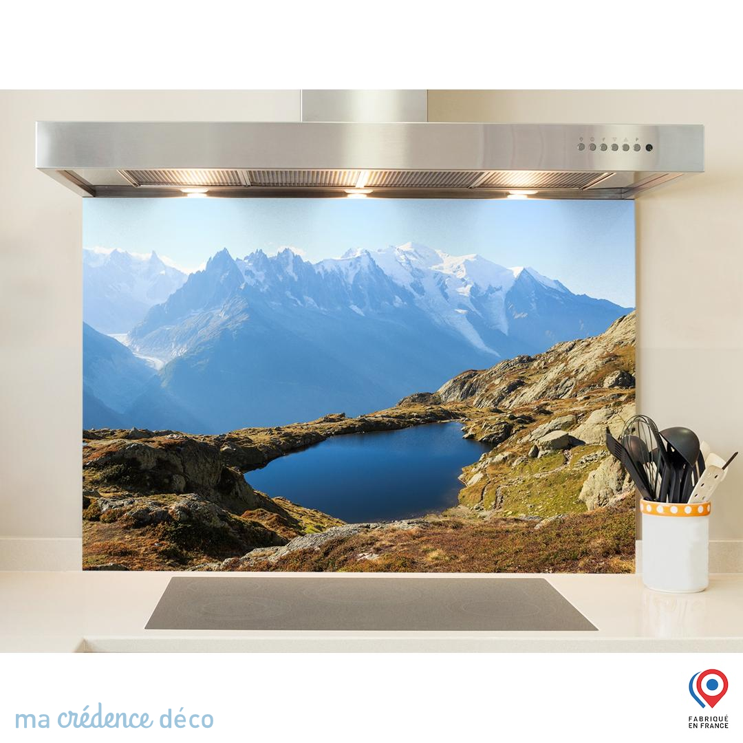 Crédence cuisine fond de hotte Lac et Mont Blanc 3 - Verre trempé - L ...