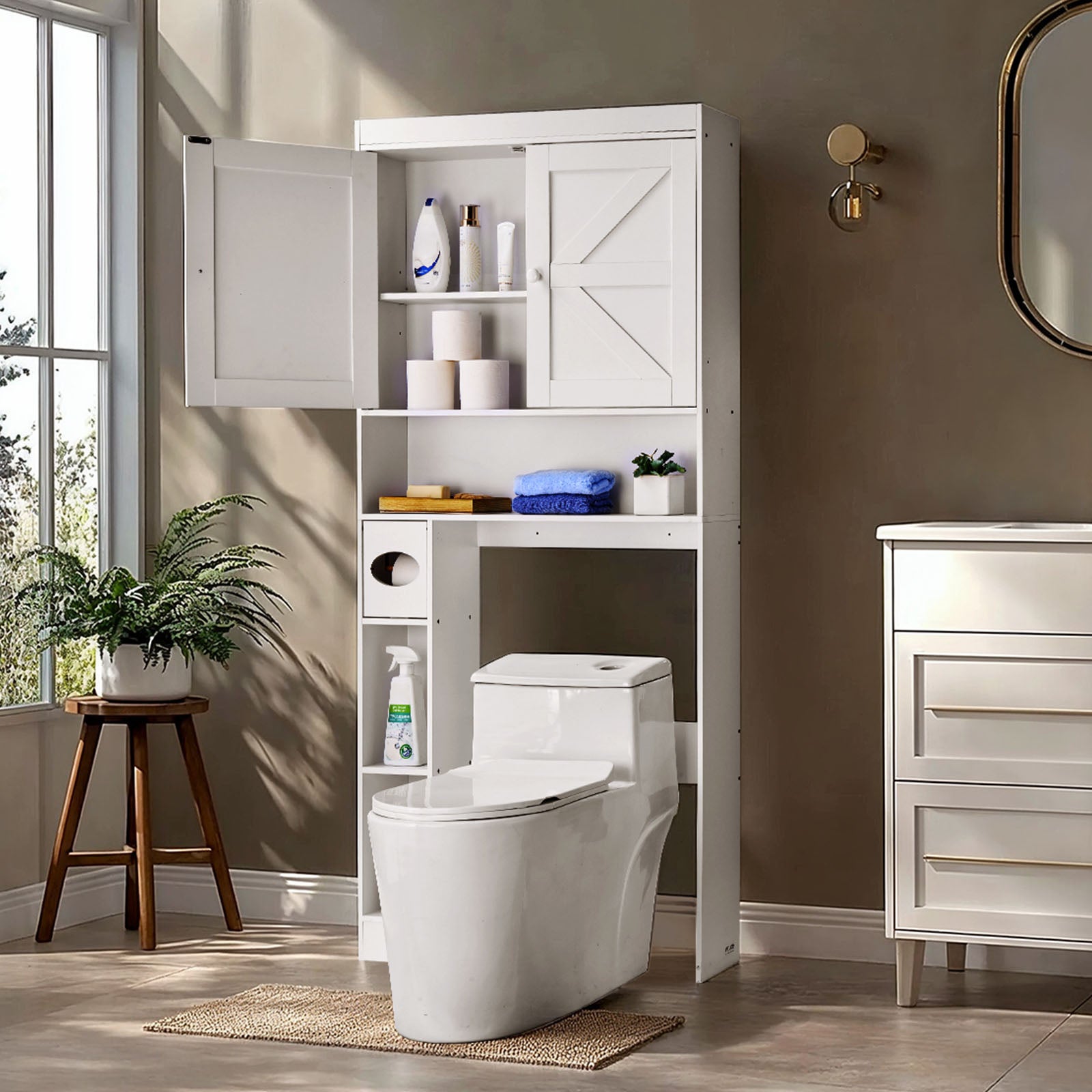 Mueble WC VEVOR 171,3 cm,Armario sobre Inodoro o Lavadora,con Puertas ...