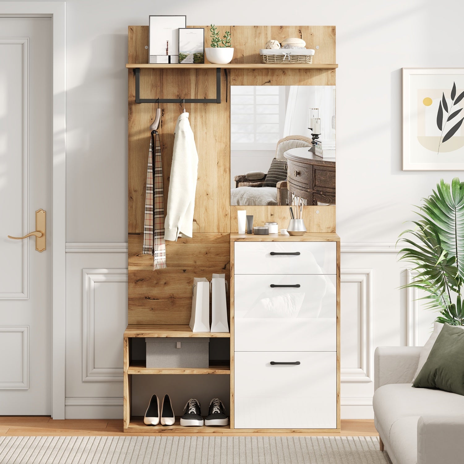 Garderobe-set 100×38,5×190 cm avec miroir, banc, meuble à chaussures ...