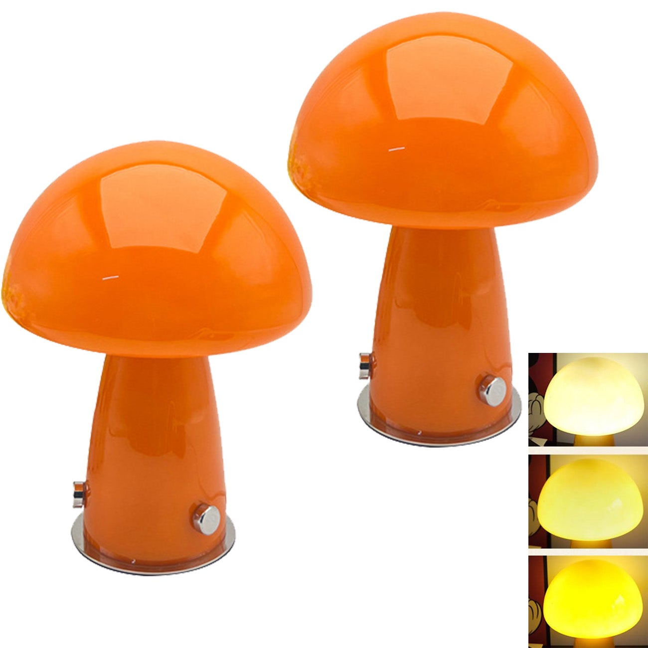 Juego de 2 lámparas de mesa LED con forma de hongo, de cristal, con ...