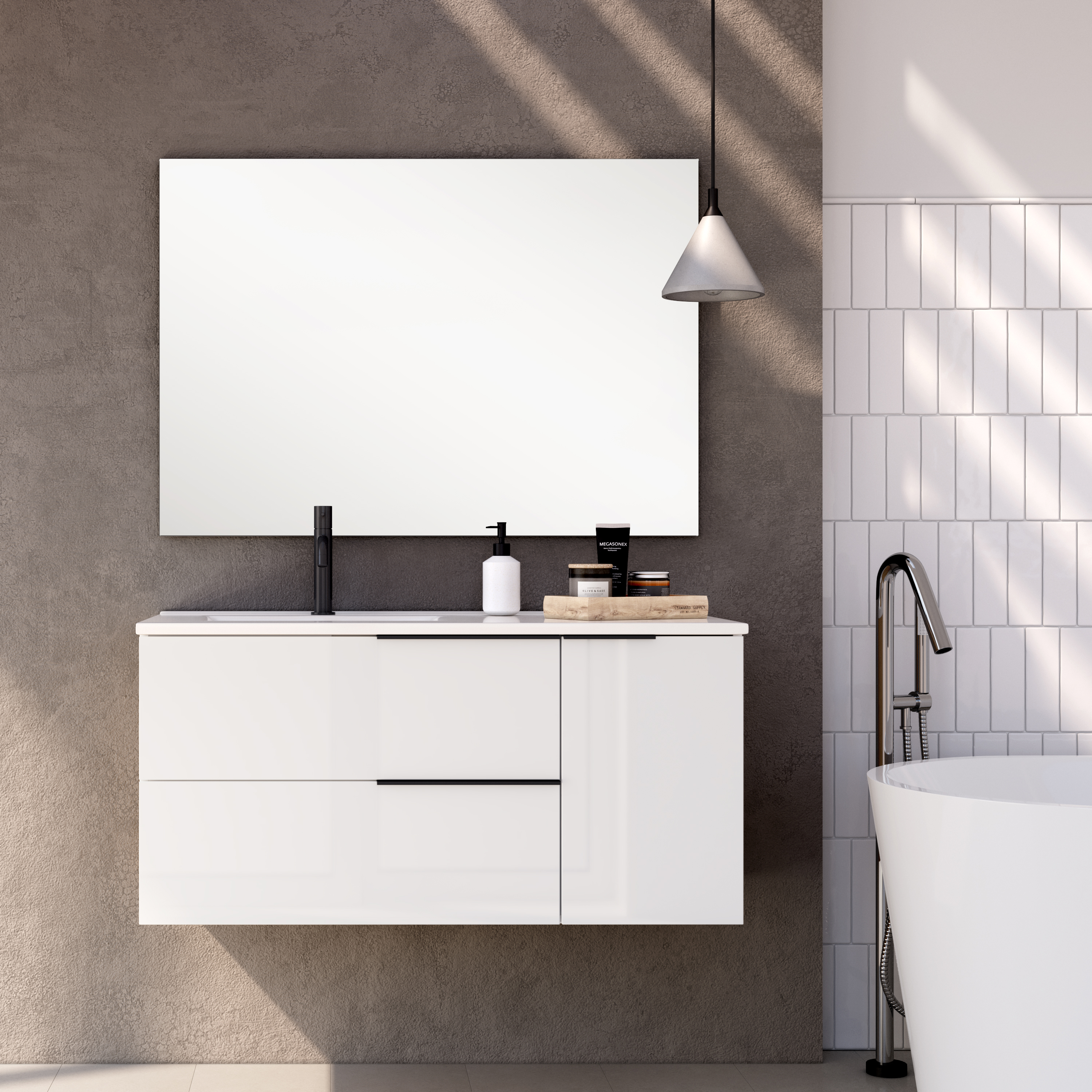 EGORE Meuble de salle de bain LYON 2 Tiroirs + 1 Porte Blanc laqué ...