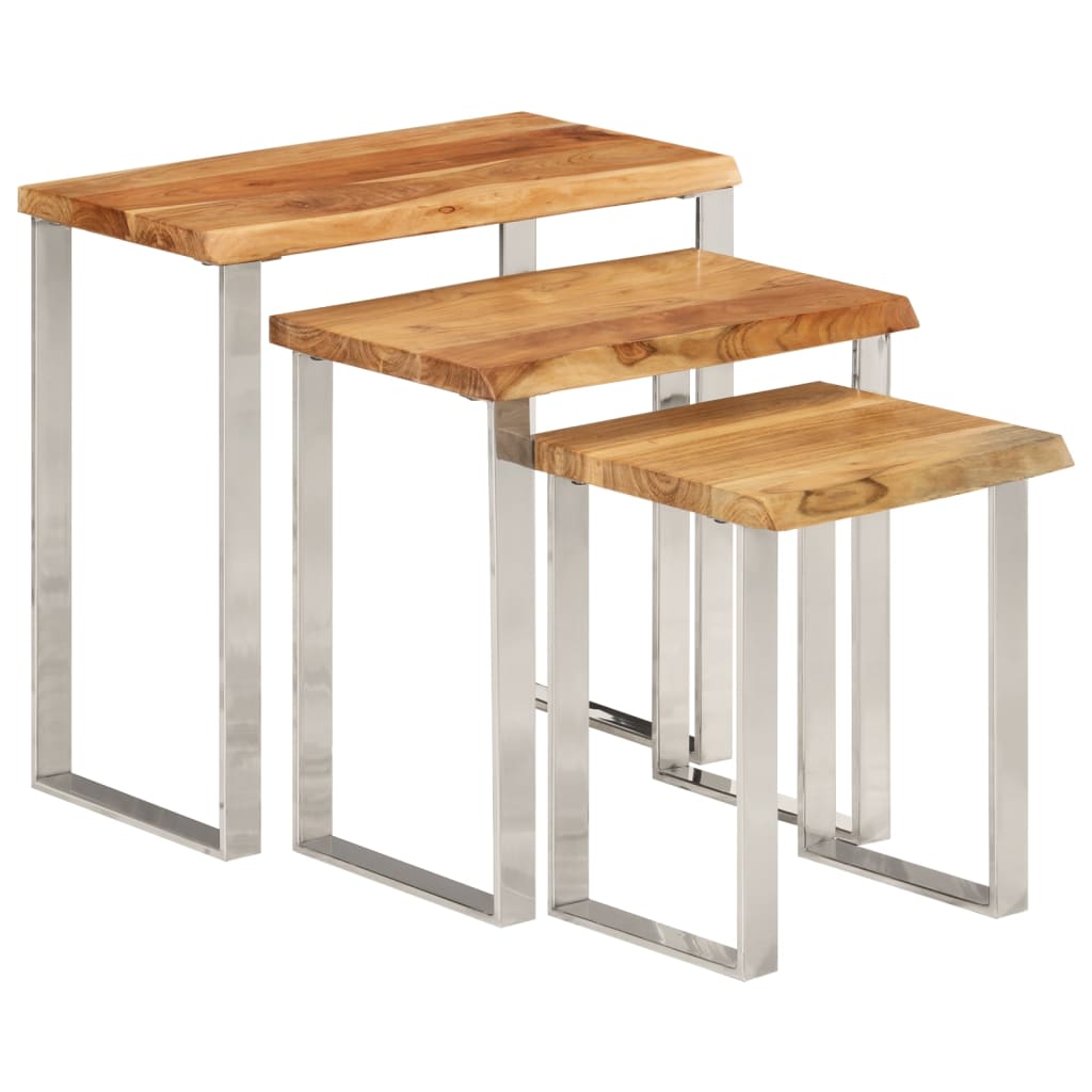 Maison Exclusive Set De 3 Mesas Apilables Con Borde Natural Madera