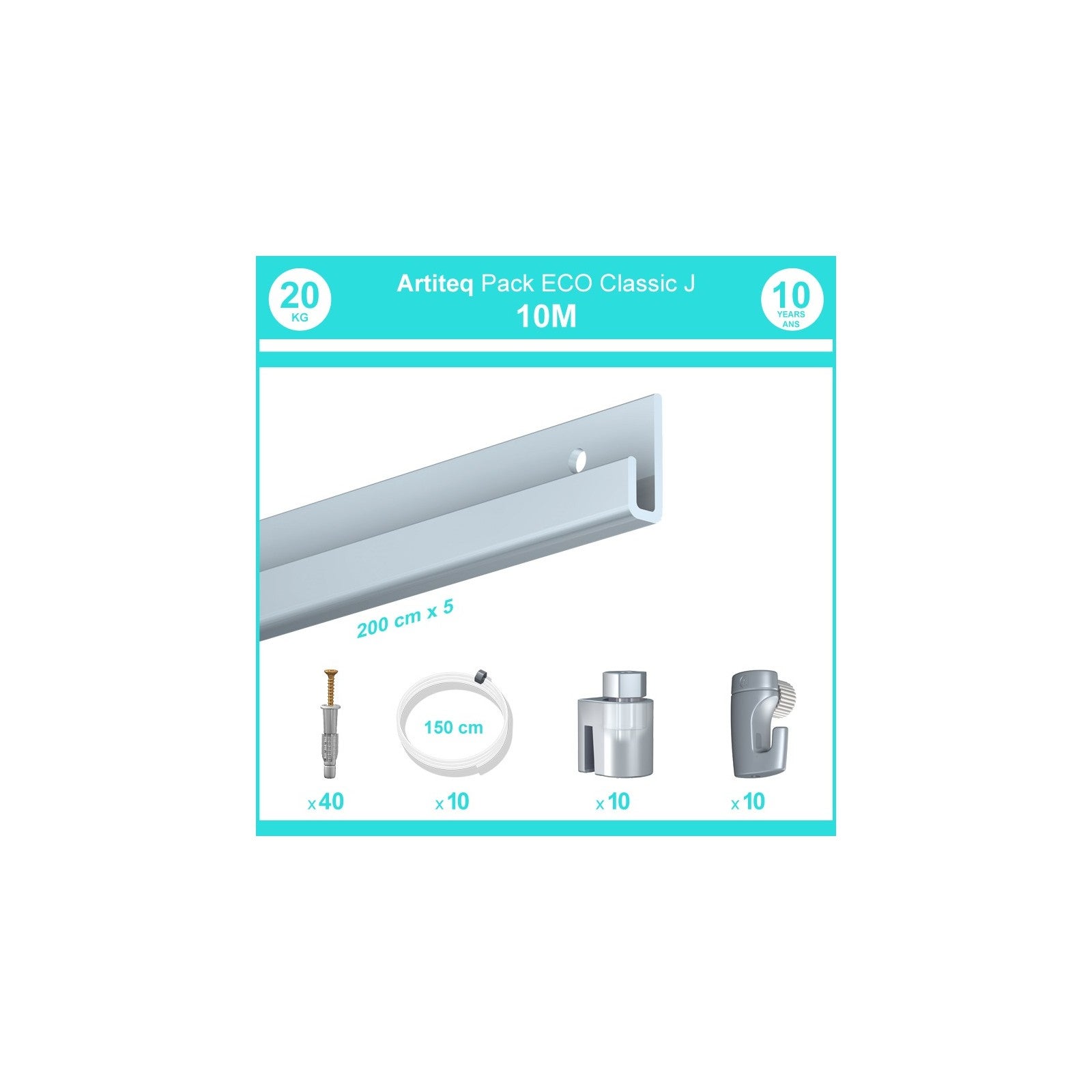 Pack complet 10 mètres cimaise Classic J couleur Aluminium - Suspension ...