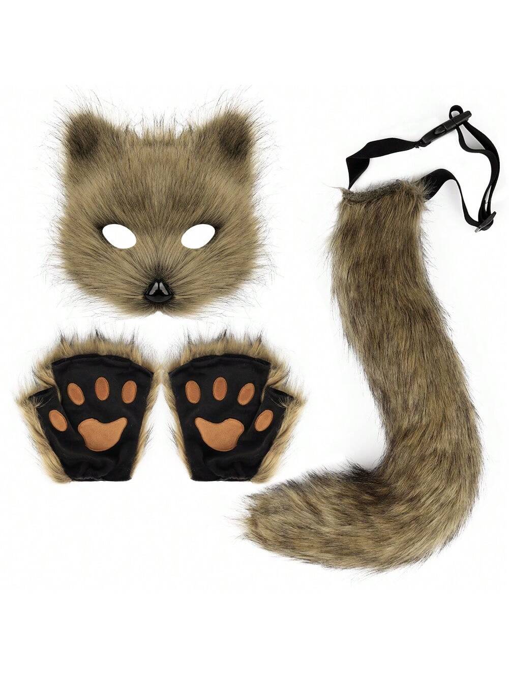 Ensemble d'Halloween : Masque de renard, gants, queue de renard en ...