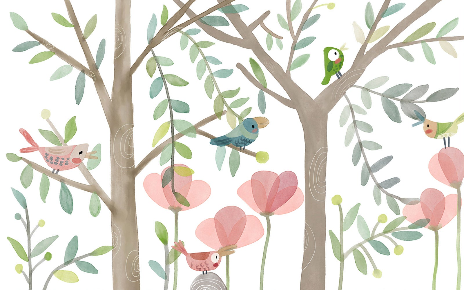 Papier peint panoramique Enfants - Arbres Oiseaux 3617680909829 ...