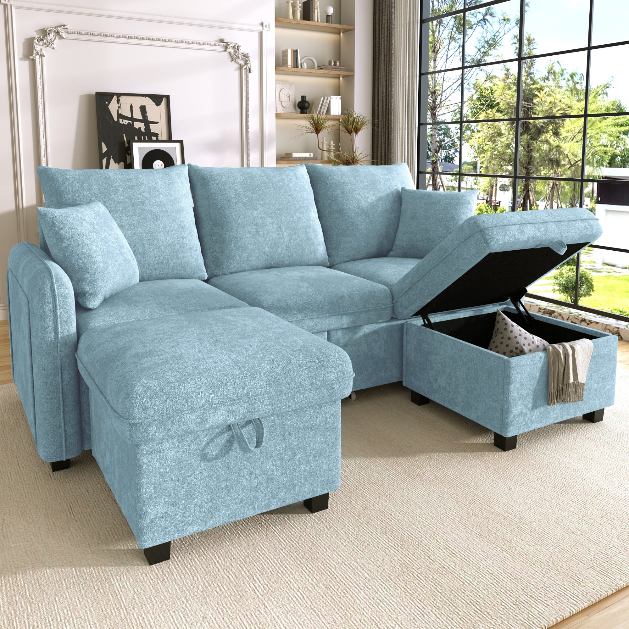 Canapé d’angle U convertible 3 places 188x186x86 cm, canapé modulable ...