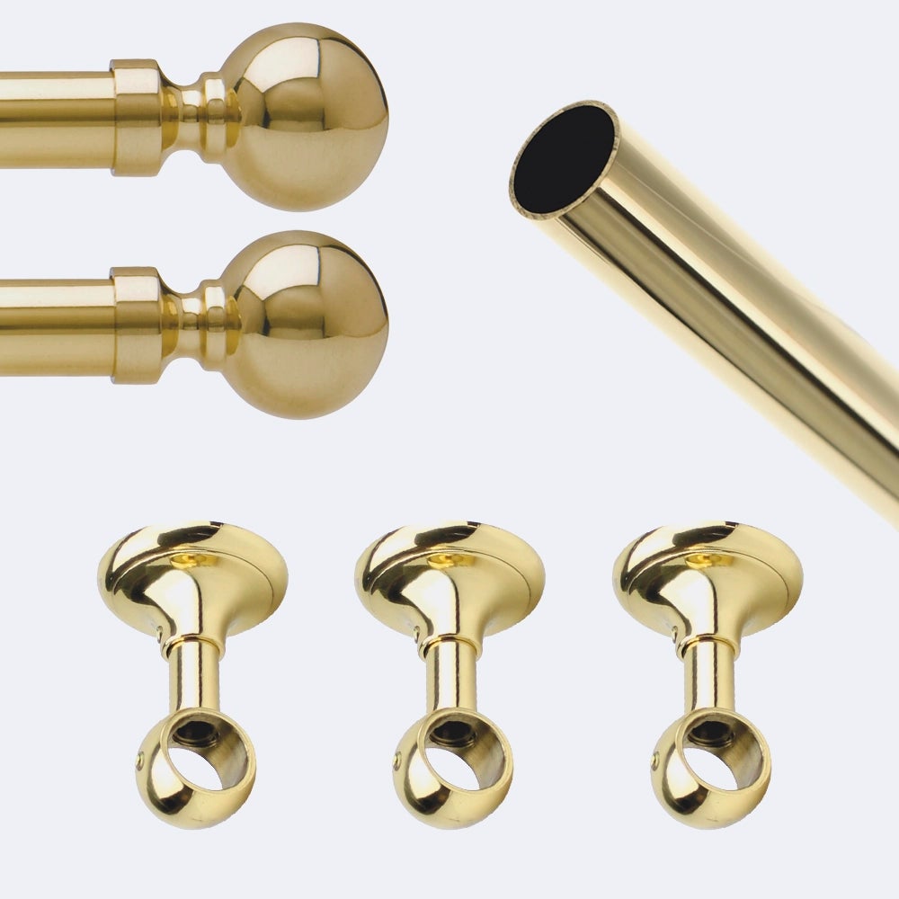 Kit de tringle à rideaux Laiton Poli Verni 250cm Diam.20mm Embout Contemporain - Fixation ...